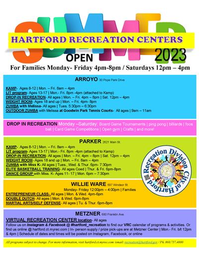 City of Hartford Department of Sports and Recreation: Recreation Center ...